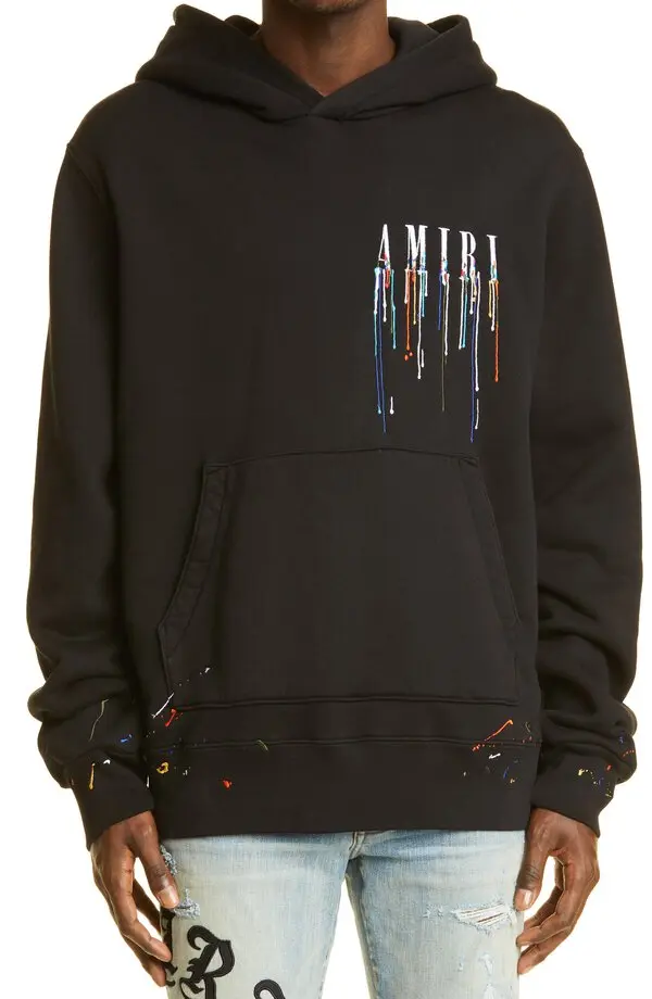 Amiri Embroidered Paint Drip Core Logo Hoodie In Black /white Black